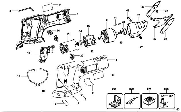 DeWalt DC490 Type 1 Cordless Shear Spare Parts - Part Shop Direct