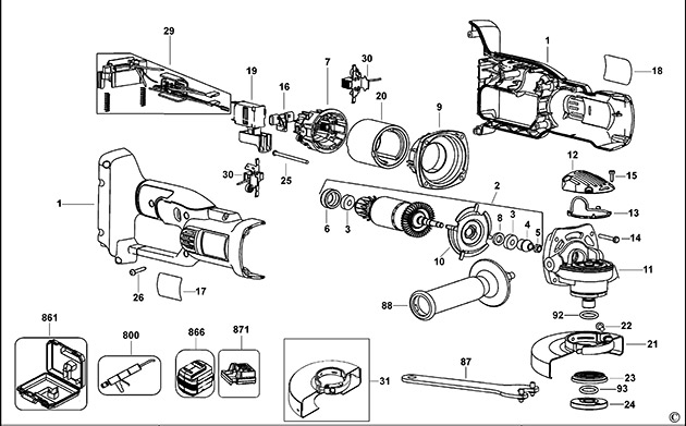 DeWalt DC413KL Type 1 Small Angle Grinder Spare Parts - Part Shop Direct