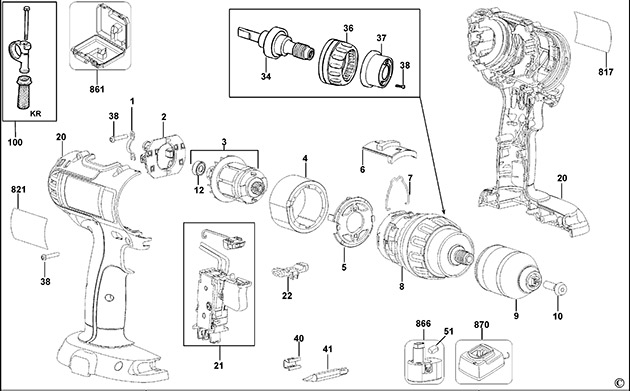 DeWalt DC732K Type 1 Cordless Drill Spare Parts - Part Shop Direct