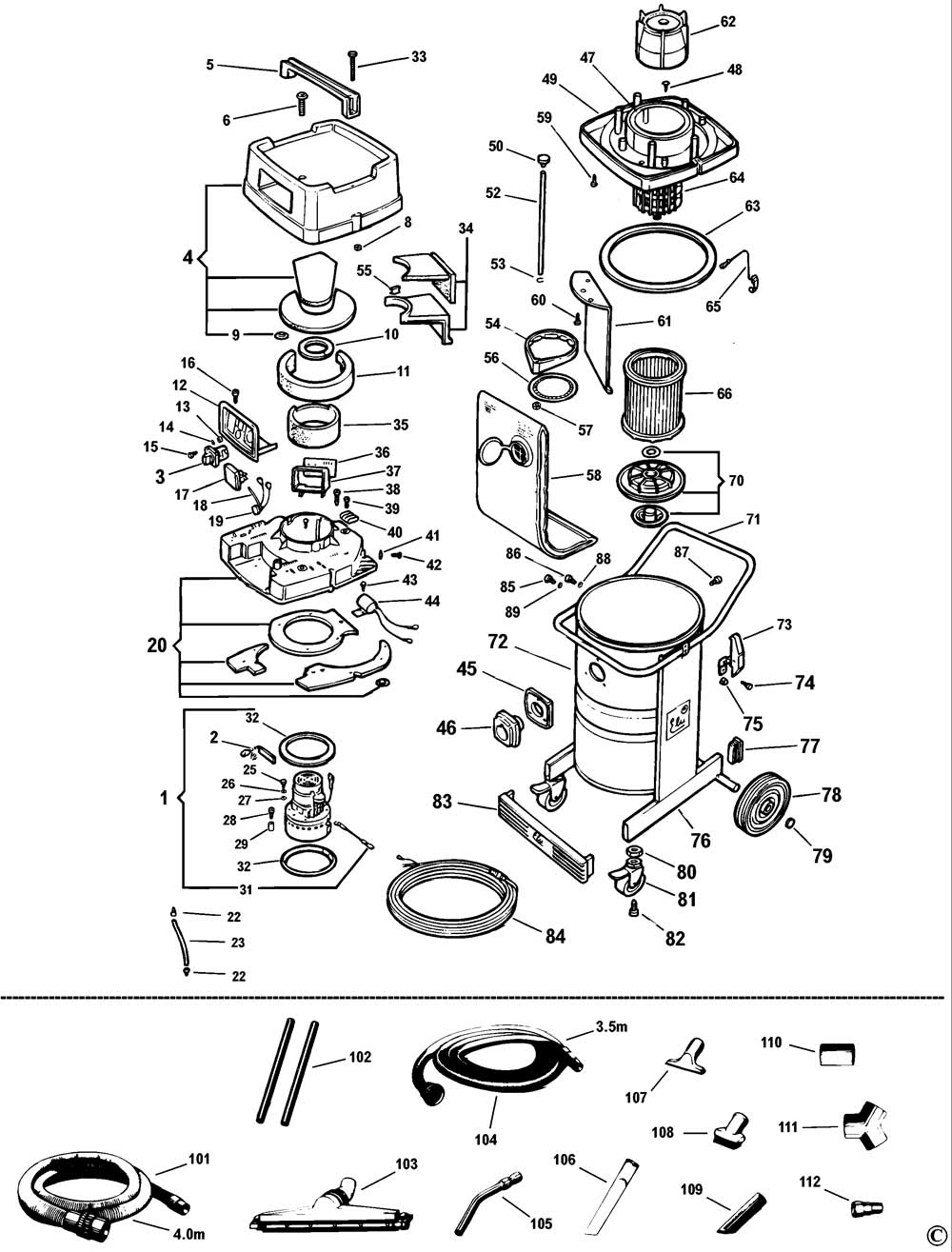 Elu EVE948 Type 1 Vacuum Extractor Spare Parts - Part Shop Direct